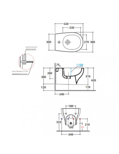 Bidet sospeso Globo serie Grace GRS10BI bianco lucido