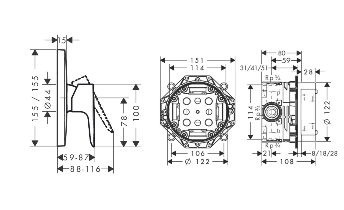 Rubinetto Hasgrohe doccia Talis E 1 via parte interna - esterna bianco ...